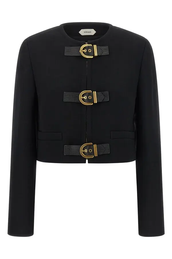 Versace Cropped Jacket Gold-tone Buckle Detail - Black