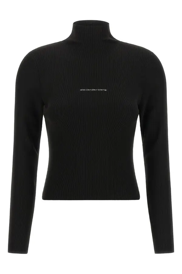 Alexander Wang Turtleneck Top With Ribbed Texture - Black