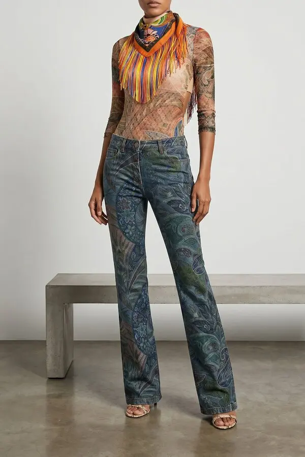 Etro Mesh Bodysuit With Paisley Print