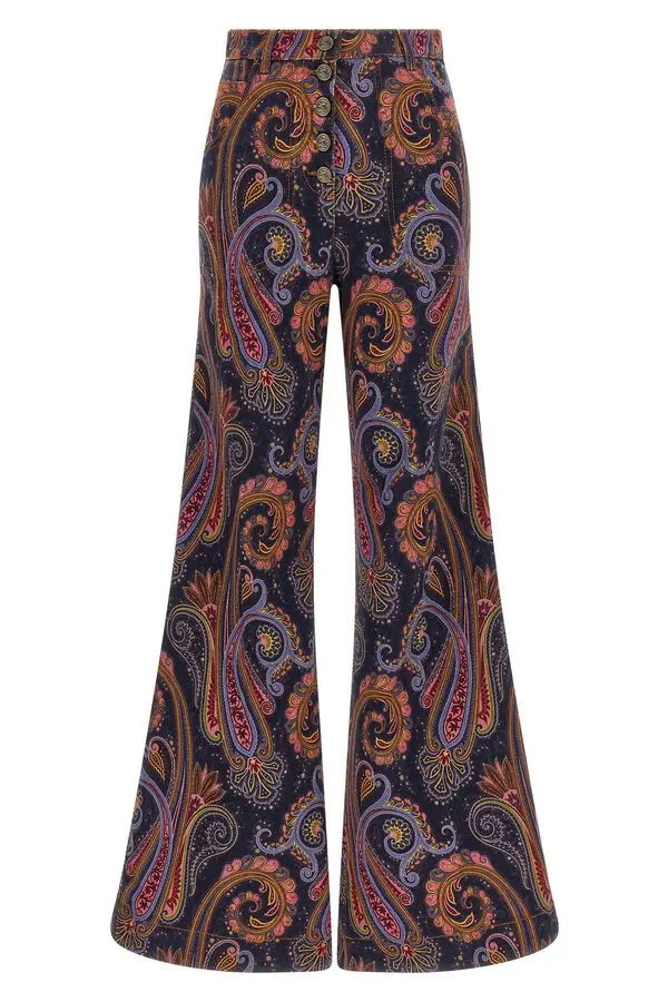 Etro Flared Jeans Pegasus Button Detail - Multi