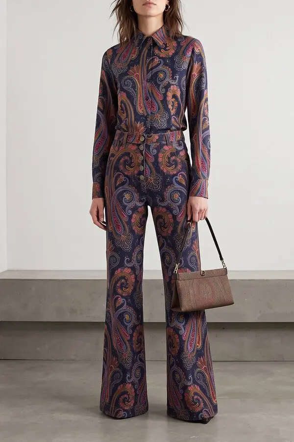 Etro Flared Jeans Pegasus Button Detail
