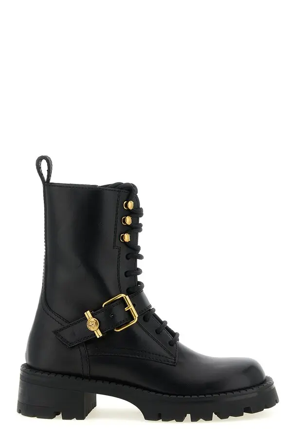 Versace Leather Ankle Boots With Medusa Hardware - Black