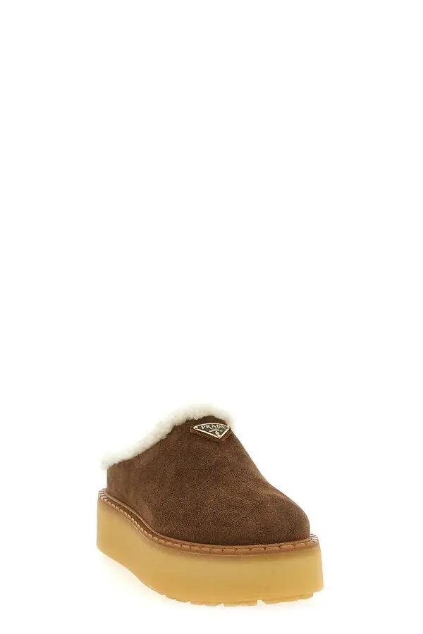 Prada Suede Sabots With Enamel Logo