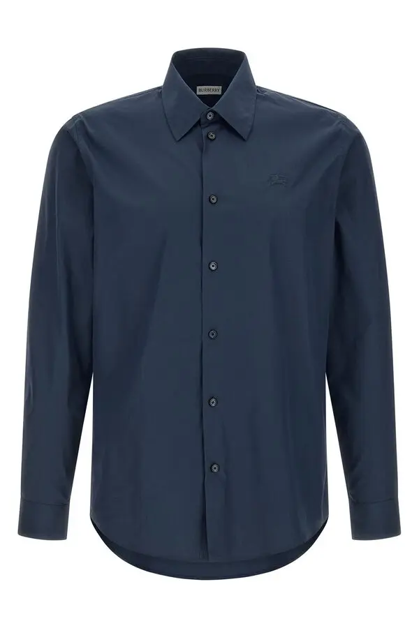 Burberry Cotton Shirt With Check Placket - Blue