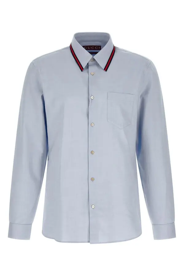 Gucci Shirt With Web Collar - Light Blue