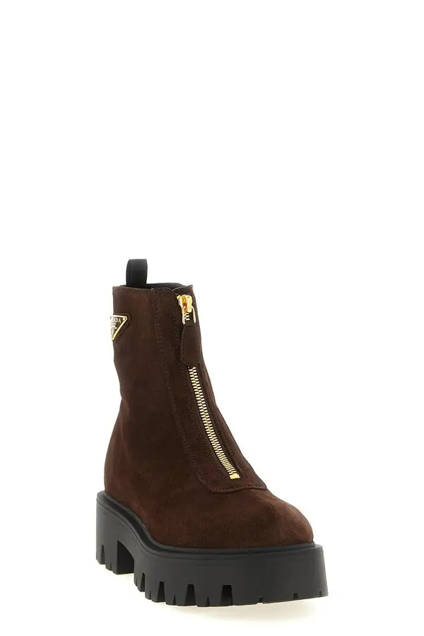 Prada Suede Ankle Boot With Front Zipper
