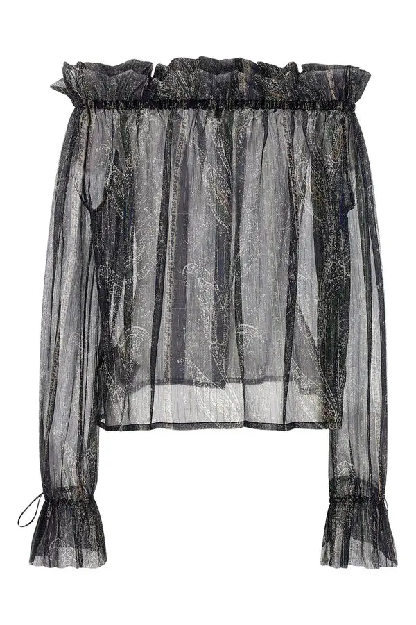 Saint Laurent Blouse 'off-the-shoulder In Silk Creponne