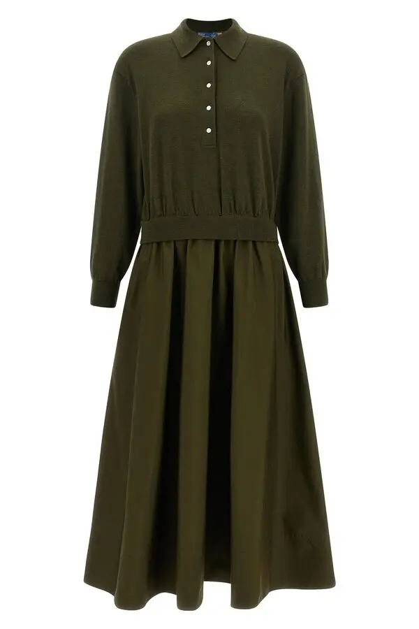 Polo Ralph Lauren Hybrid Knit And Cotton A-line Dress - Green
