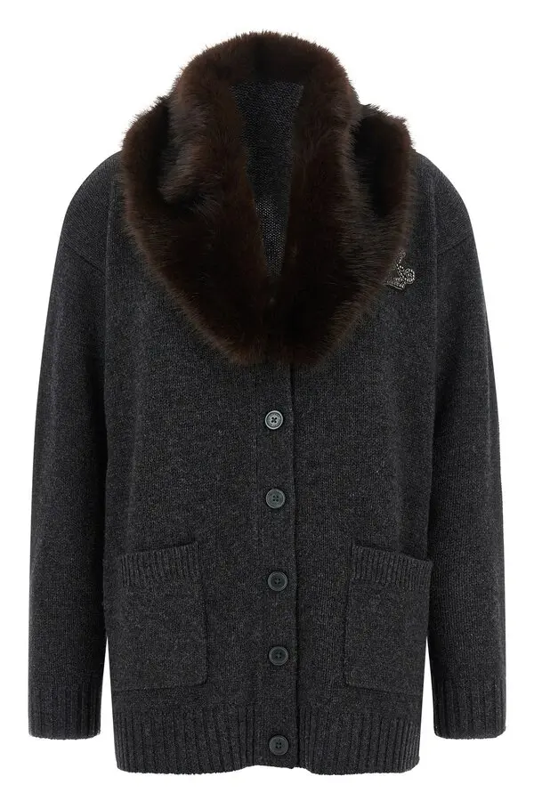 Ralph Lauren Faux Fur-trim Cardigan - Gray