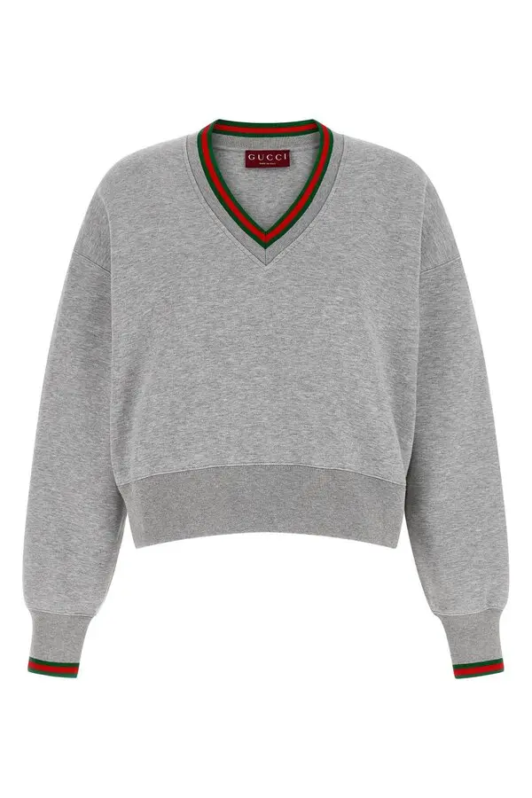 Gucci V-neck Sweatshirt With Web Stripe Details
