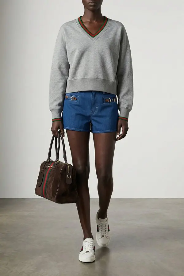 Gucci V-neck Sweatshirt With Web Stripe Details