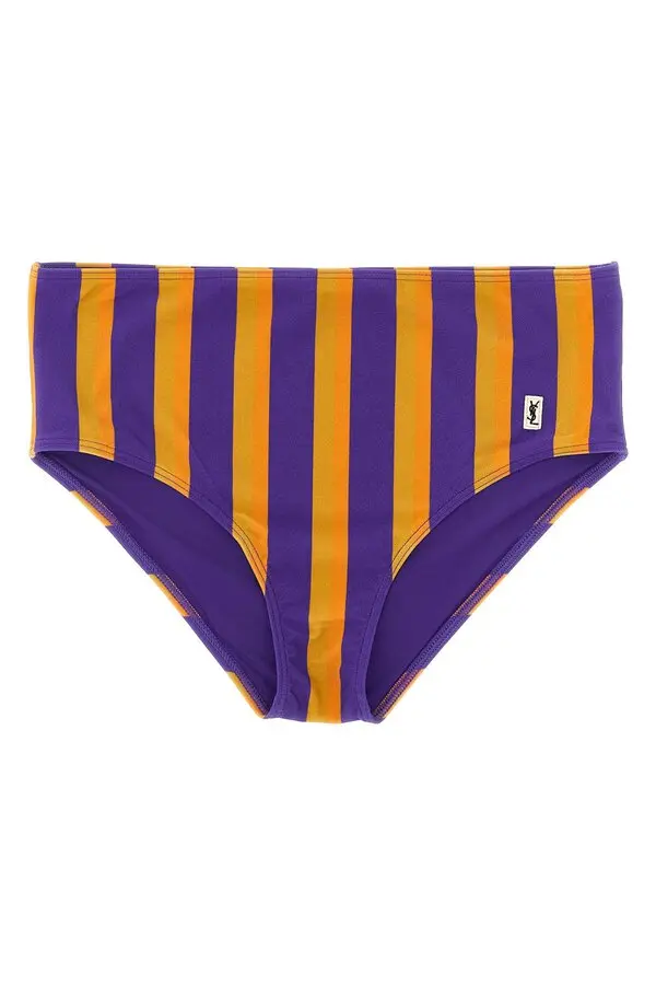 Saint Laurent Striped High-waisted Bikini Bottom - Multi