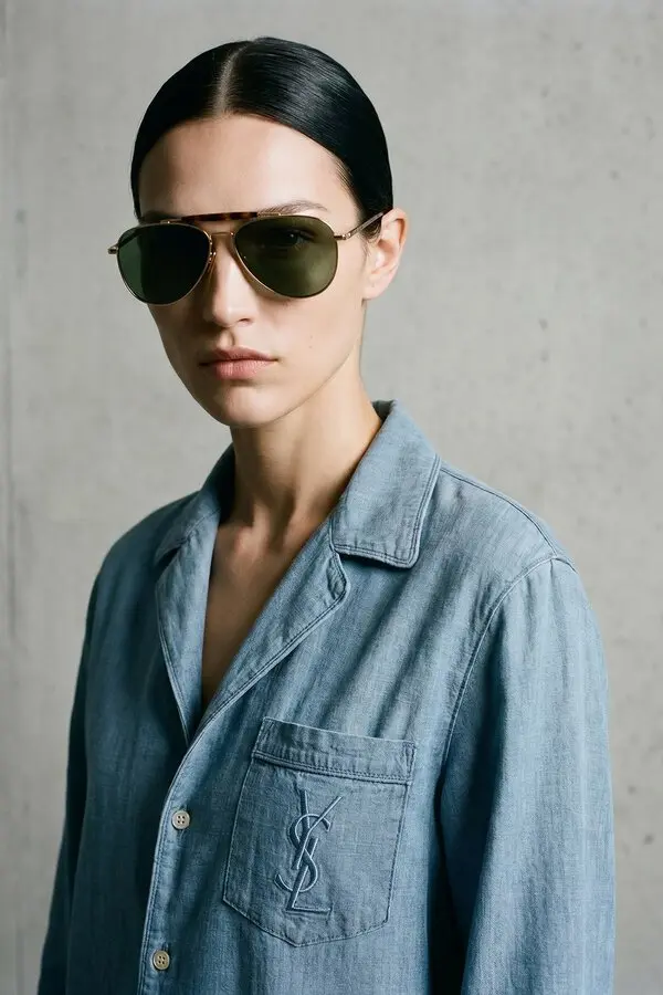 Saint Laurent Aviator Sunglasses With Double Bridge