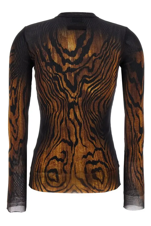 JEAN PAUL GAULTIER Mesh Long Sleeves Printed Wood' Top