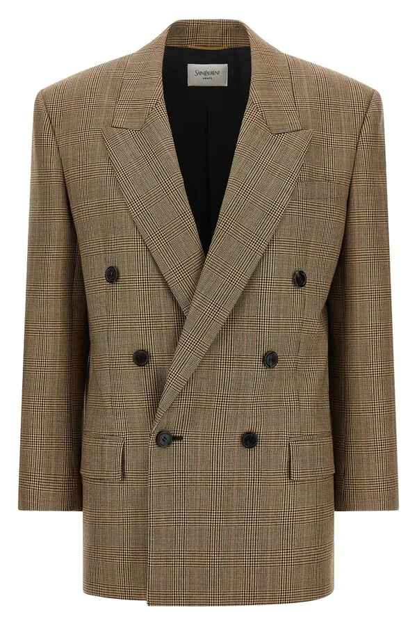 Saint Laurent Prince Of Wales Check Double-breasted Blazer