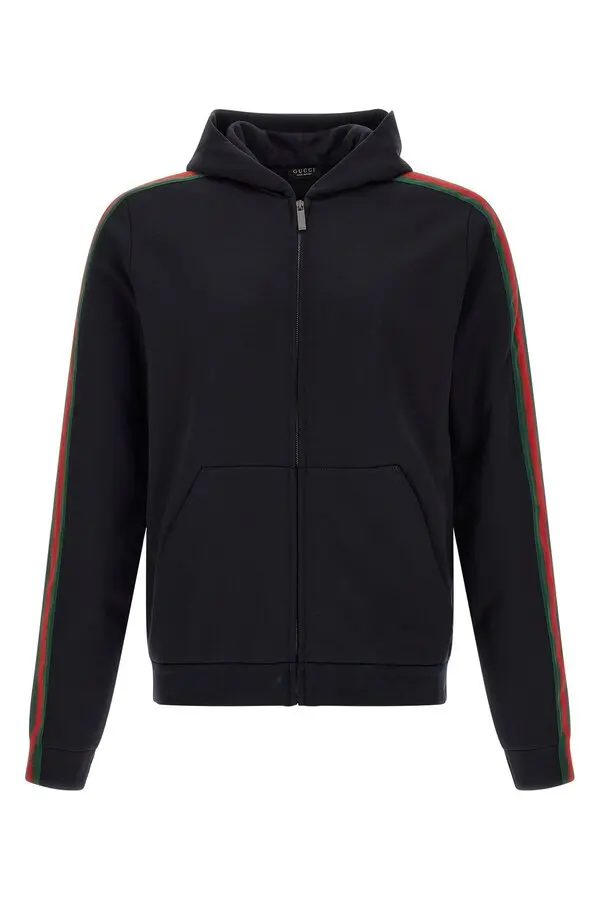 Gucci Silk And Cotton 'web' Hoodie - Blue