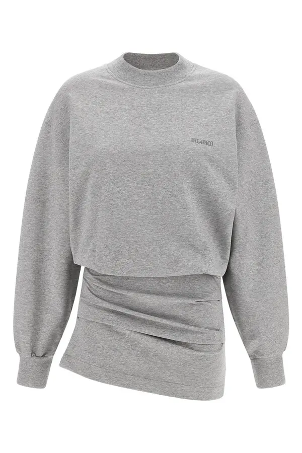 Attico Sweatshirt Mini Dress With Draped Skirt - Gray