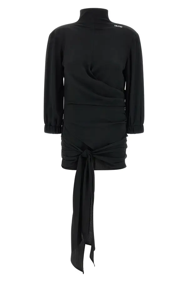 Attico Draped Top With Metal Logo - Black