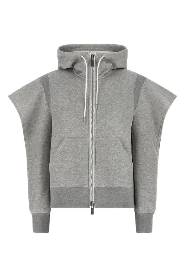 Sacai Zip-up Hoodie With Structured Shoulders - Gray