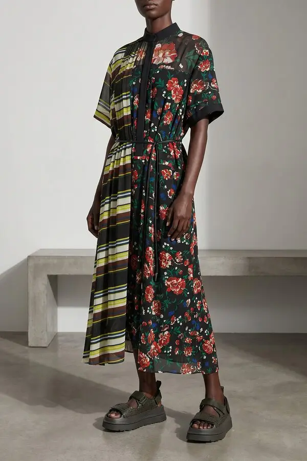 Sacai Asymmetrical Pattern Mix Dress