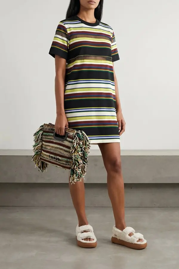 Sacai T-shirt Dress With Sheer Inserts