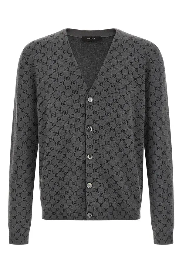 Gucci Gg Wool And Silk Cardigan - Gray