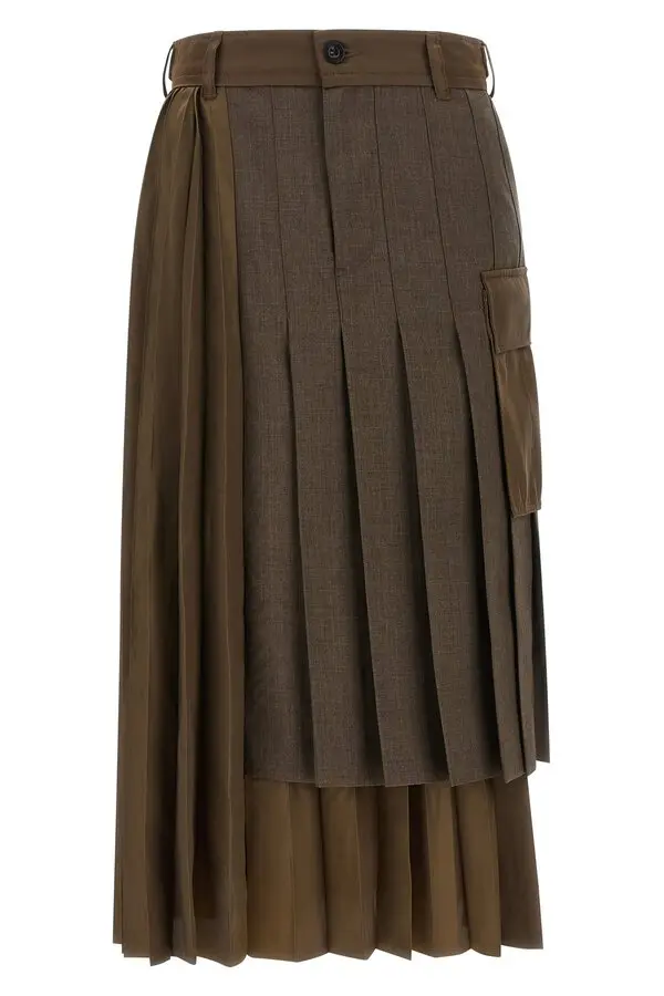 Sacai Skirt With Asymmetrical Pleated Panels
