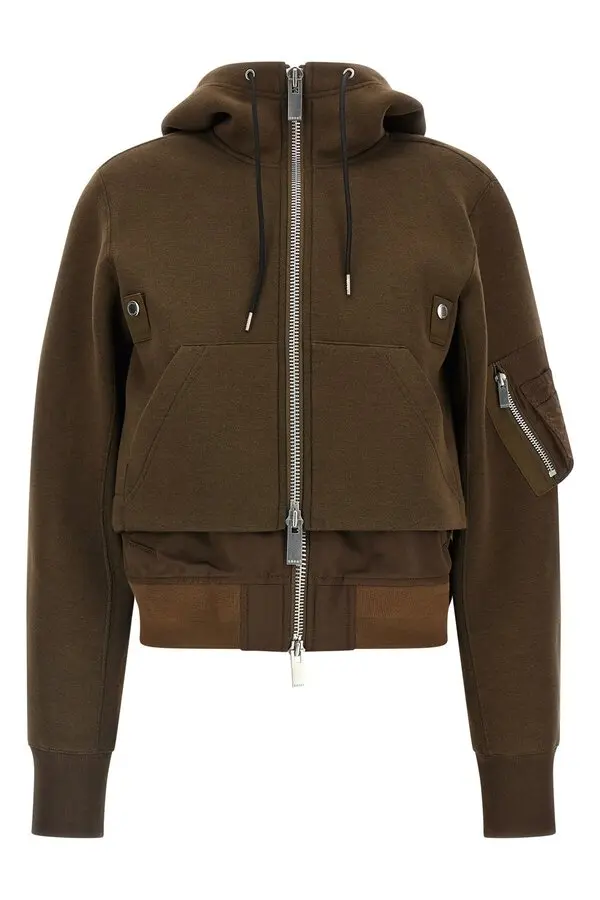 Sacai Hoodie With Hybrid Construction - Brown
