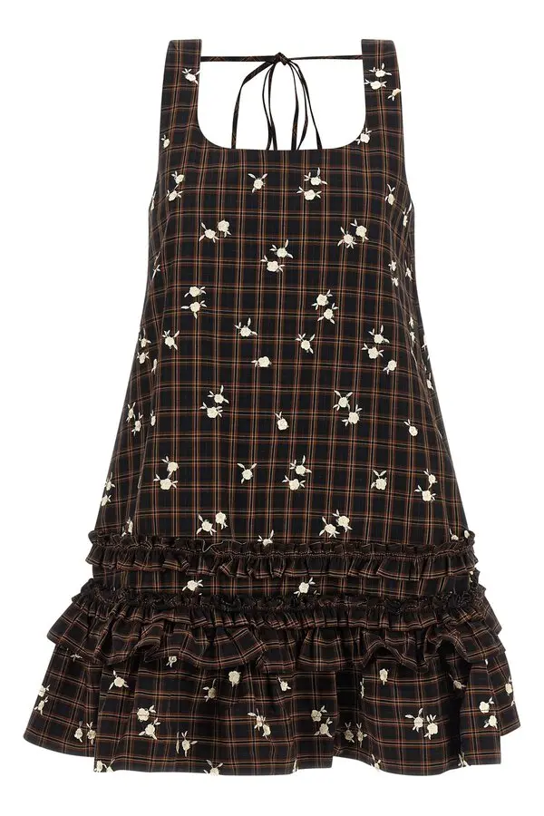 GANNI Mini Dress With Ruffled Hem - Brown