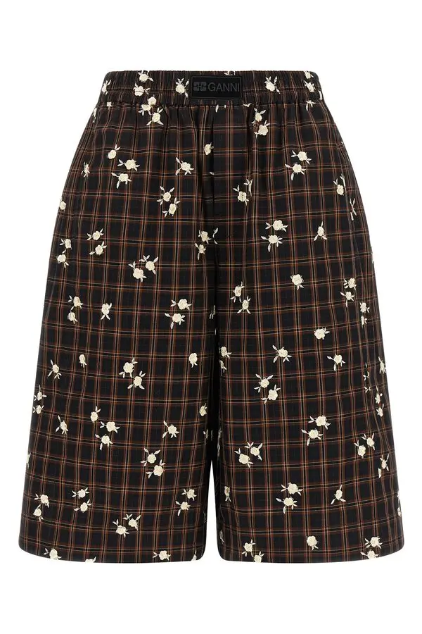 GANNI Check Flower' Bermuda Shorts - Brown