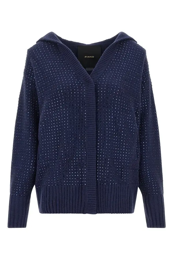 Pinko The 'seicento' Cardigan With Rhinestones And Hood - Blue