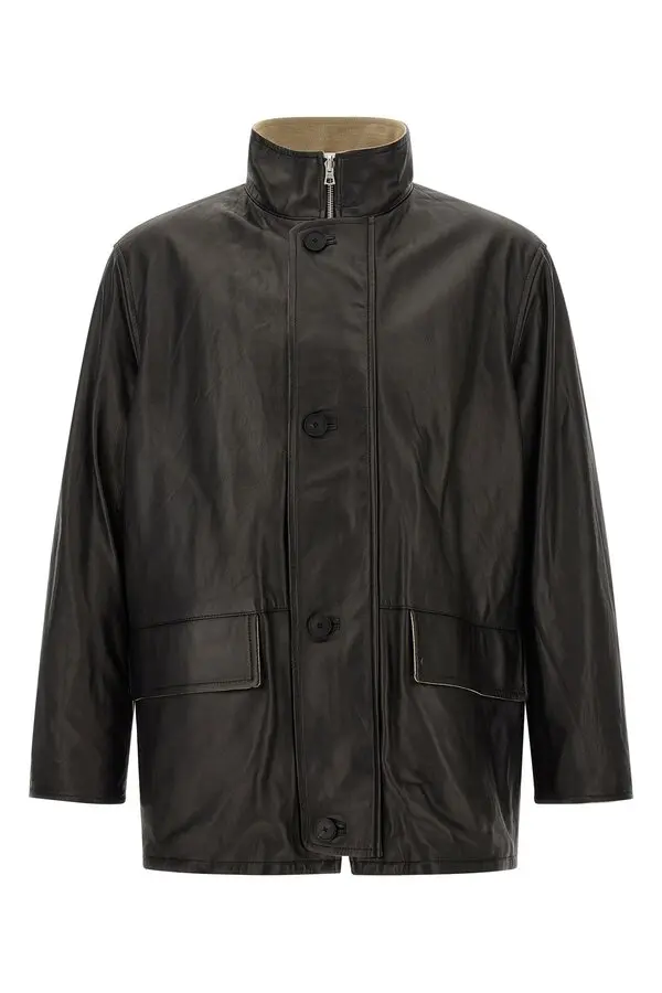 Auralee Reversible Wool And Leather Jacket
