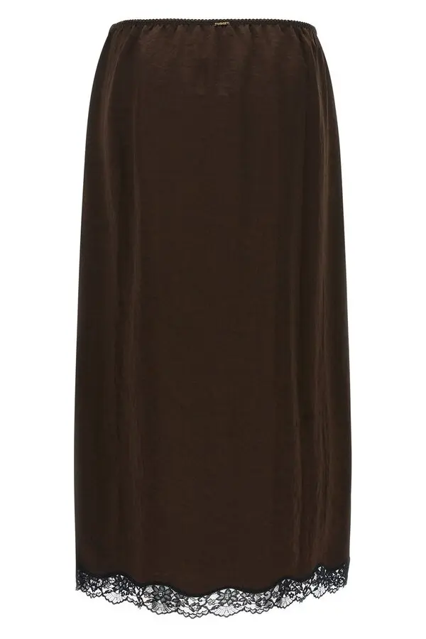 TWINSET Long Skirt With Scalloped Lace Trim