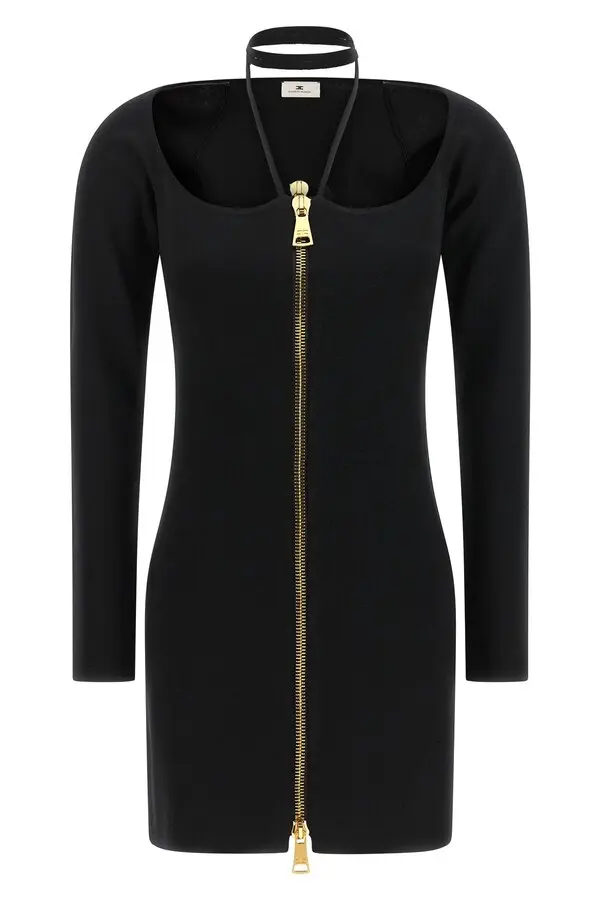 Elisabetta Franchi Mini Dress With Logo Zip - Black