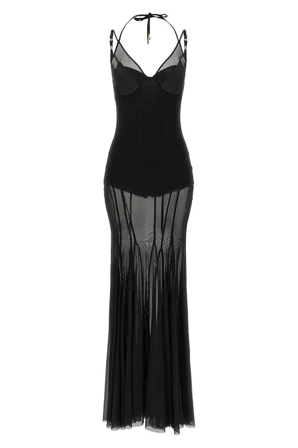 Elisabetta Franchi Long Dress With Mesh Details