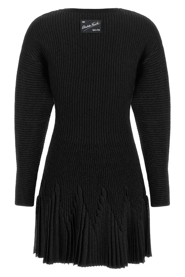 Elisabetta Franchi Ribbed Knit Dress With Pleated Skirt