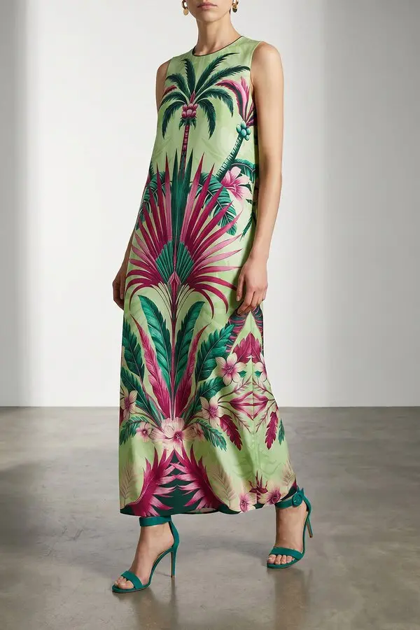 F.R.S FOR RESTLESS SLEEPERS F. R.s. F. R.s. Sleeveless Silk Maxi Dress With Tropical Print