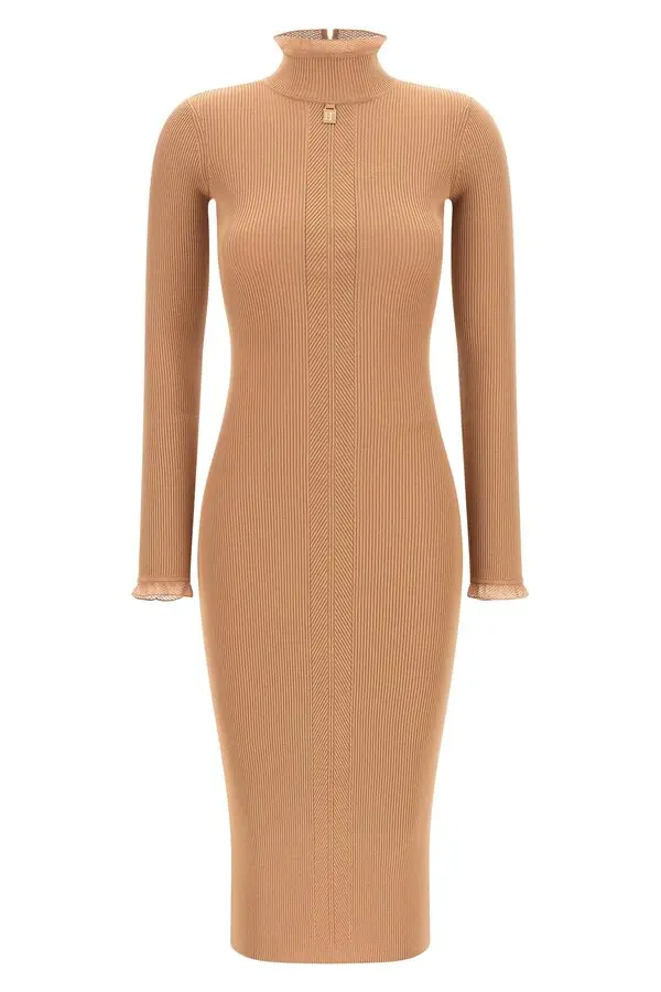 Elisabetta Franchi Ribbed Knit Midi Dress - Beige