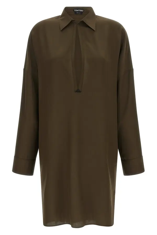 TOM FORD Silk Tunic Dress With Deep V-neck - Green