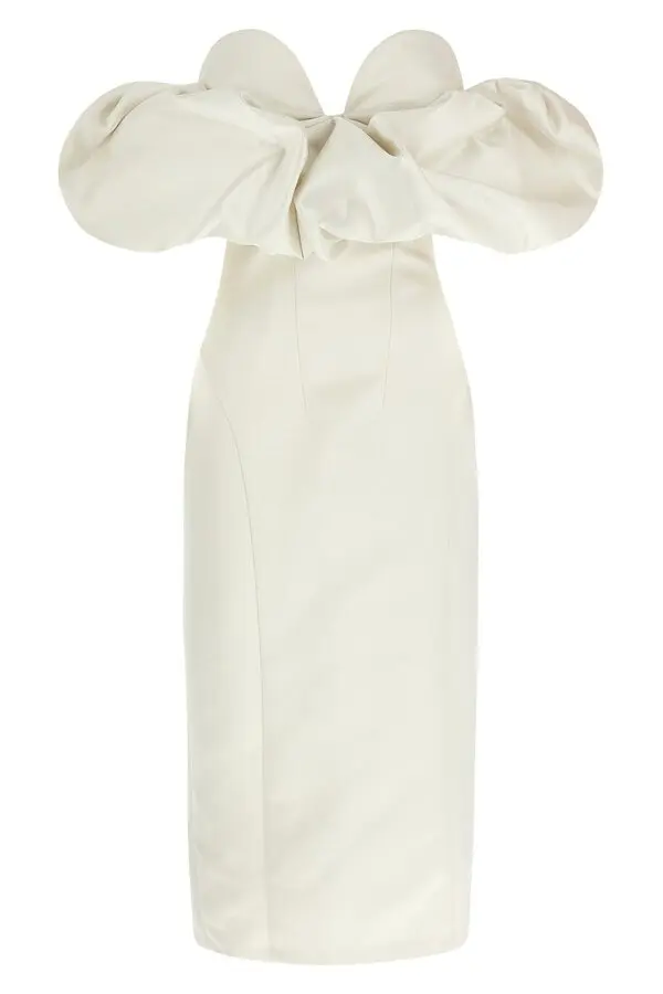 Elisabetta Franchi Sculptural Off-the-shoulder' Dress - White