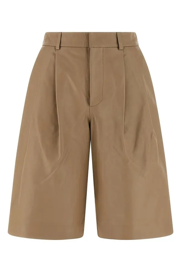 YVES SALOMON Pleated Nappa Leather Bermuda Shorts