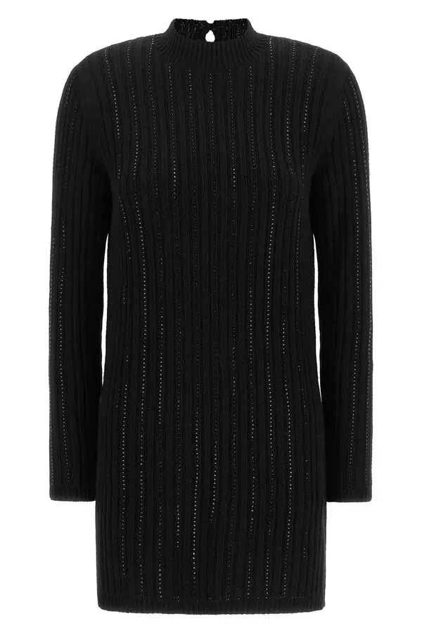TWINSET Ribbed Knit Dress With Rhinestones