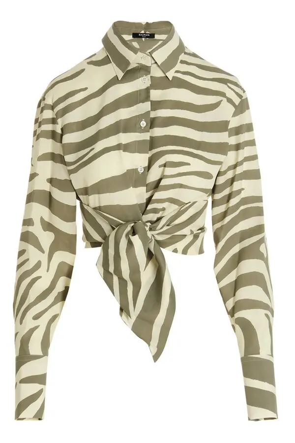 Balmain Shirt 'mao Collar Zebra Printed Short Shirt - Multi