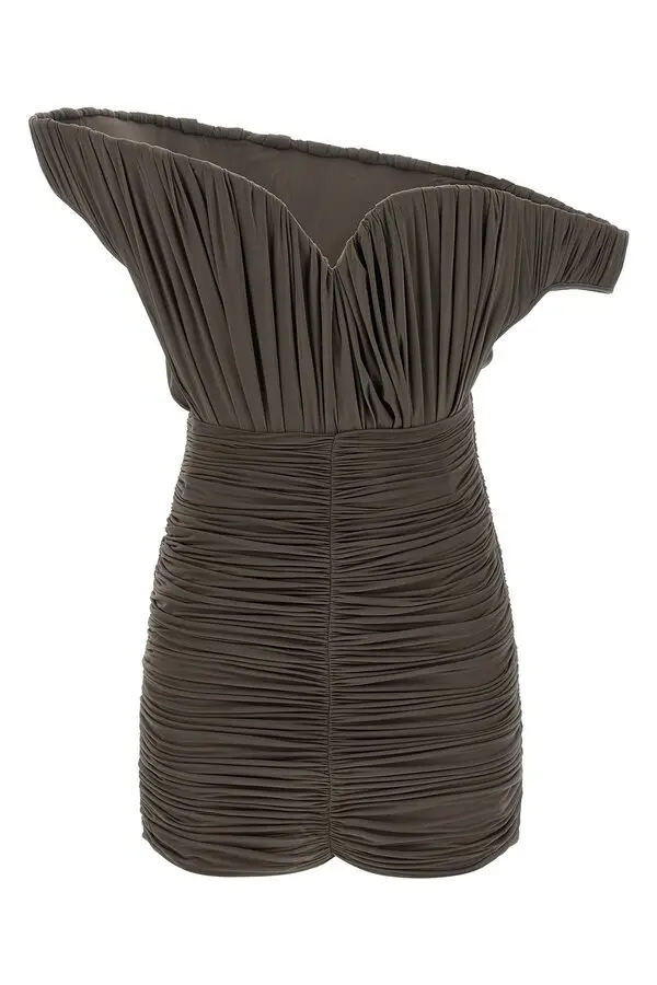 Magda Butrym Asymmetric Ruched Mini Dress - Brown