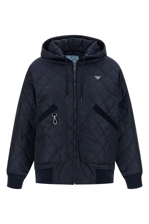 Prada Re-nylon Puffer Jacket With Hood - Blue