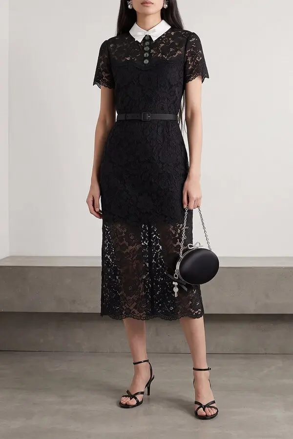 SELF-PORTRAIT Floral Lace Midi Dress With Contrast Collar