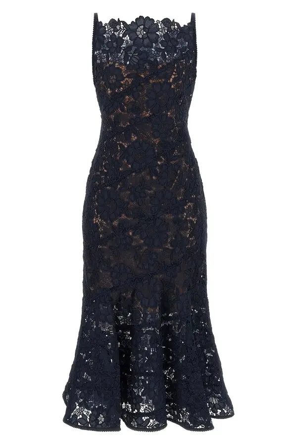 SELF-PORTRAIT Midi Dress With Floral Lace Construction - Blue