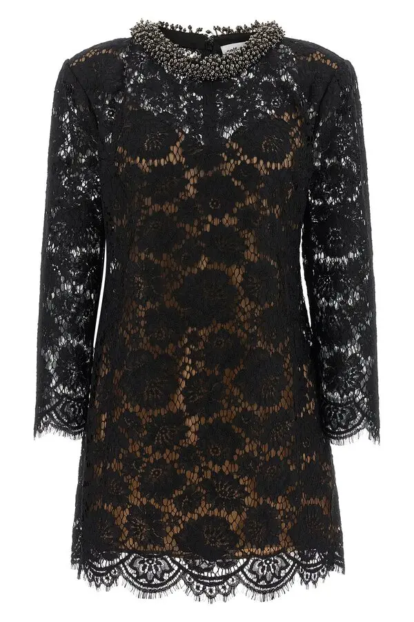 SELF-PORTRAIT Lace Mini Dress With Embellished Neckline - Black