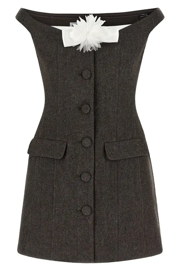 SELF-PORTRAIT Mini Dress With Off-shoulder Neckline - Brown