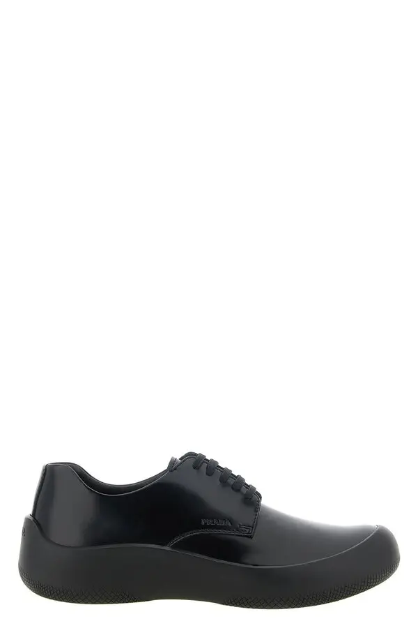 Prada Brushed Leather Derby Shoe - Black